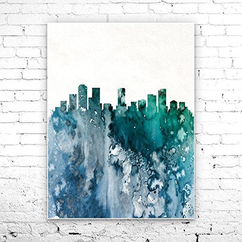 Amazon.com: Denver City Skyline Watercolor Print, Denver art, Colorado ...