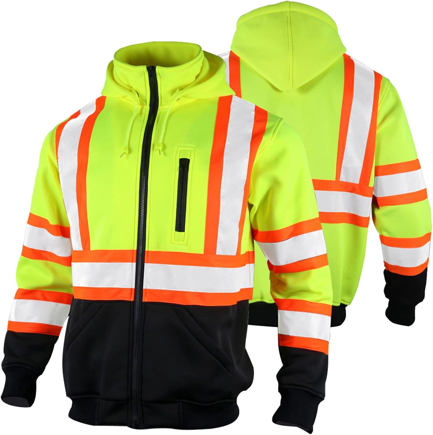 FONIRRA Hi Vis Safety Fleece Zip Hoodie for Men Reflective Sweatshirts ANSI Class 3 Jackets ...