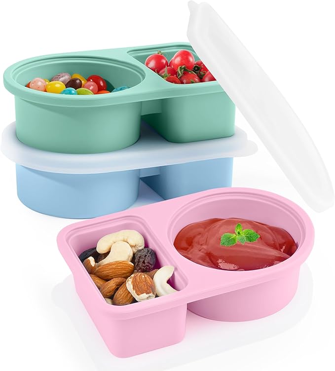 DSCD Reusable Snack Containers with Lids: 3-Pack Silicone Small Double ...