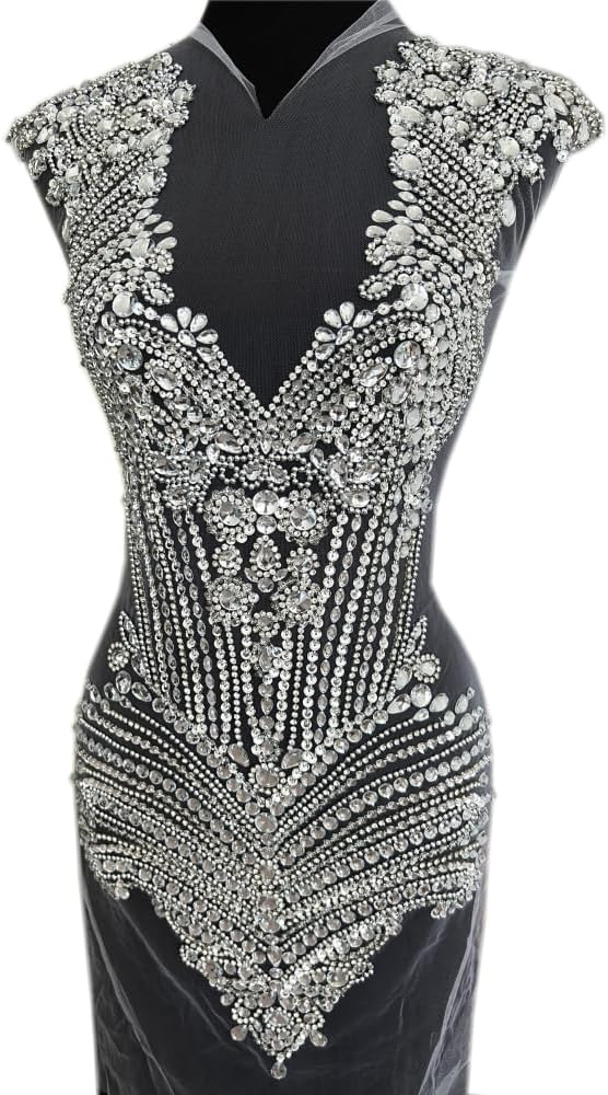 Amazon.com: Handmade Rhinestone Bodice Applique Full Body Sparkly Sew ...
