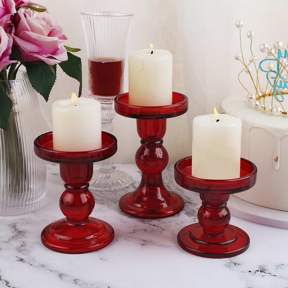 Red Glass Pillar Candle Holders Red Glass Candle Holders Taper Candle