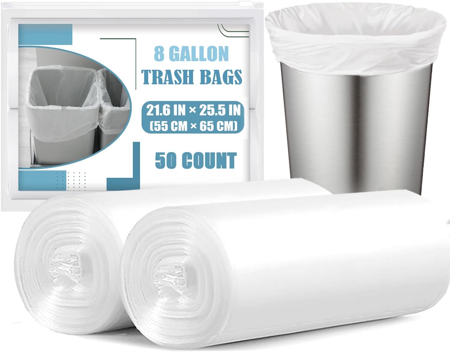 Amazon.com: PAMI Medium 8-Gallon Trash Bags 100-Pack, White - Strong ...