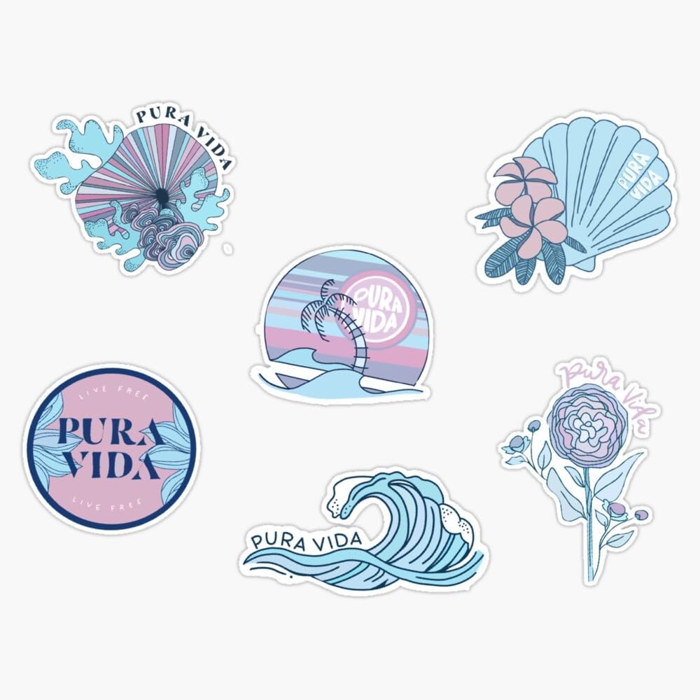 Amazon.com: Pura Vida 6 Pack Sticker Vinyl Waterproof Sticker Decal Car ...