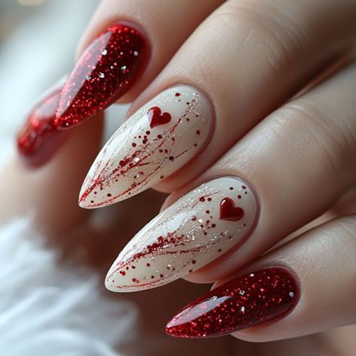 Valentines Press on Nails Almond Medium Fake Nails Red Nails Press Love ...