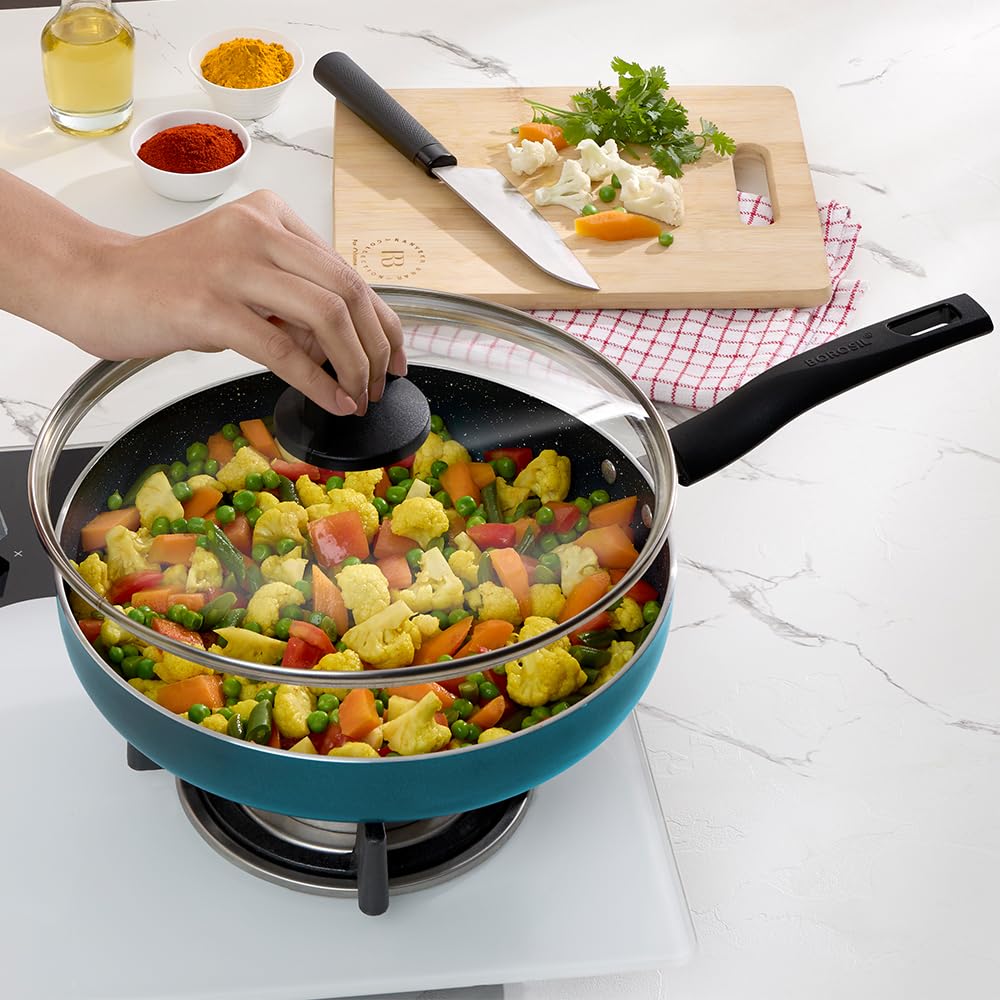 Buy Borosil ProChef Non-Stick Deep Pan with Lid 24 cm | Gas Stove ...
