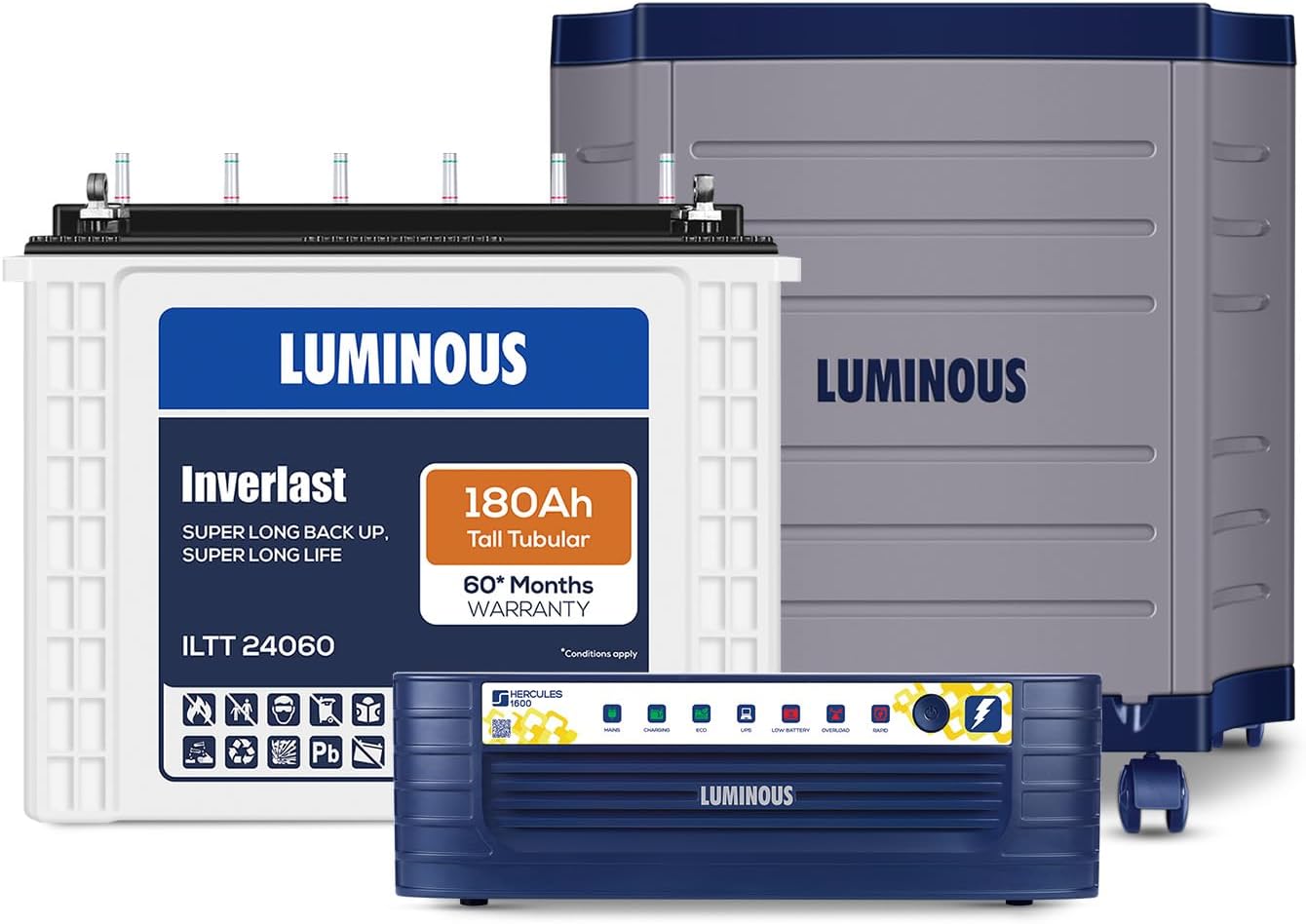 Luminous Inverter & Battery Combo (Hercules 1500 Pure Sine Wave 1400VA ...