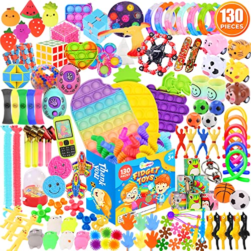 130Pcs Fidget Toys Pack Treasure Box for Kids Pop Ideas Fidgets Gifts ...