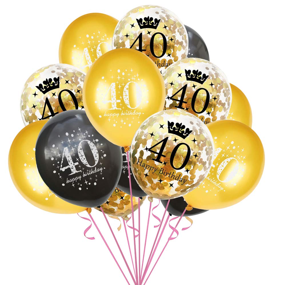 Buy onehous 40th Birthday Balloons, Black Gold Birthday Balloons Latex ...
