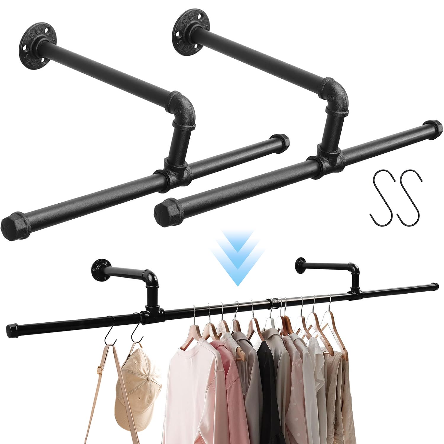 2 Piezas Estante de Ropa, 50CM Perchero Industrial, Closet Armables ...