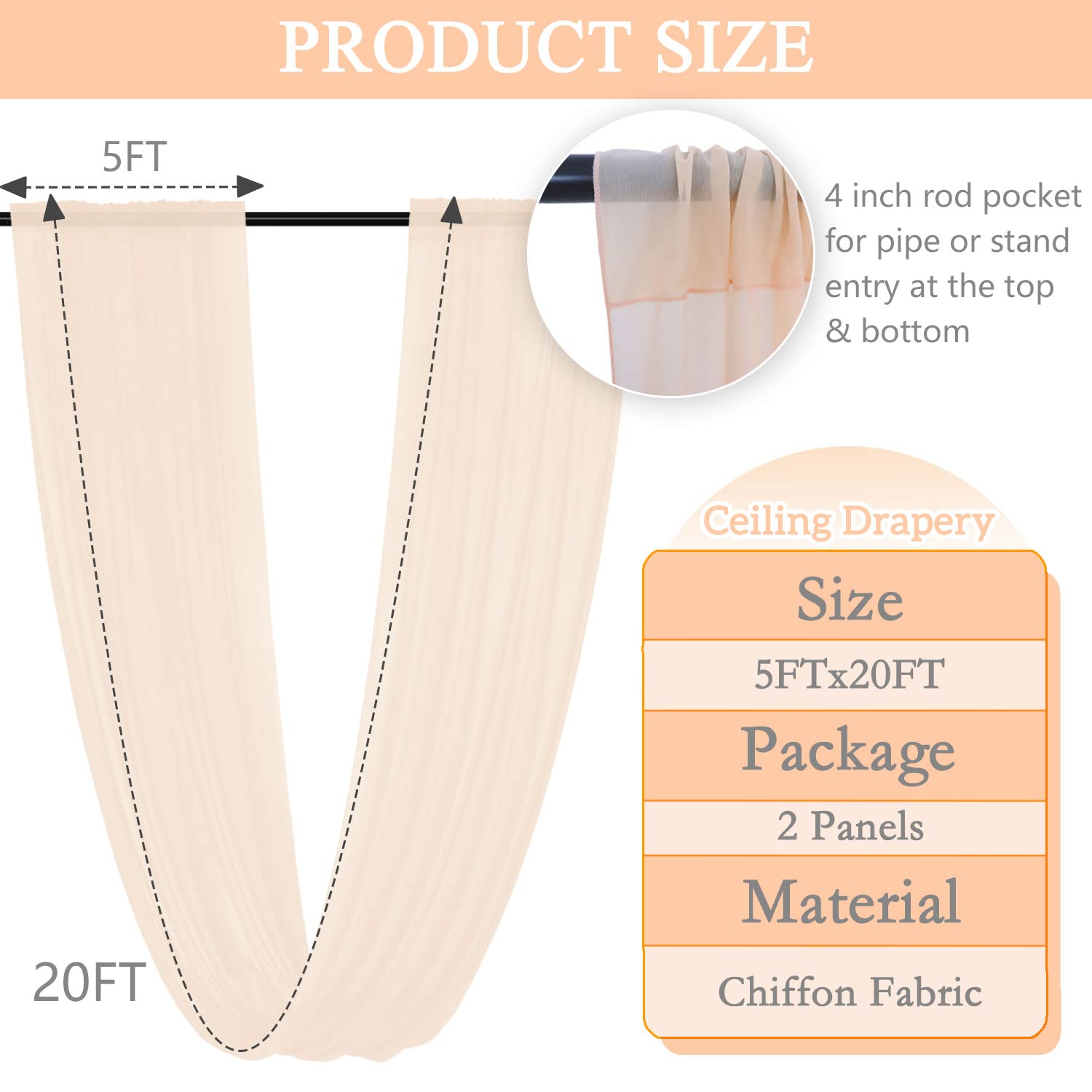Snapklik.com : Champagne Ceiling Drapes 2 Panels 5x20FT Ceiling Drapes ...