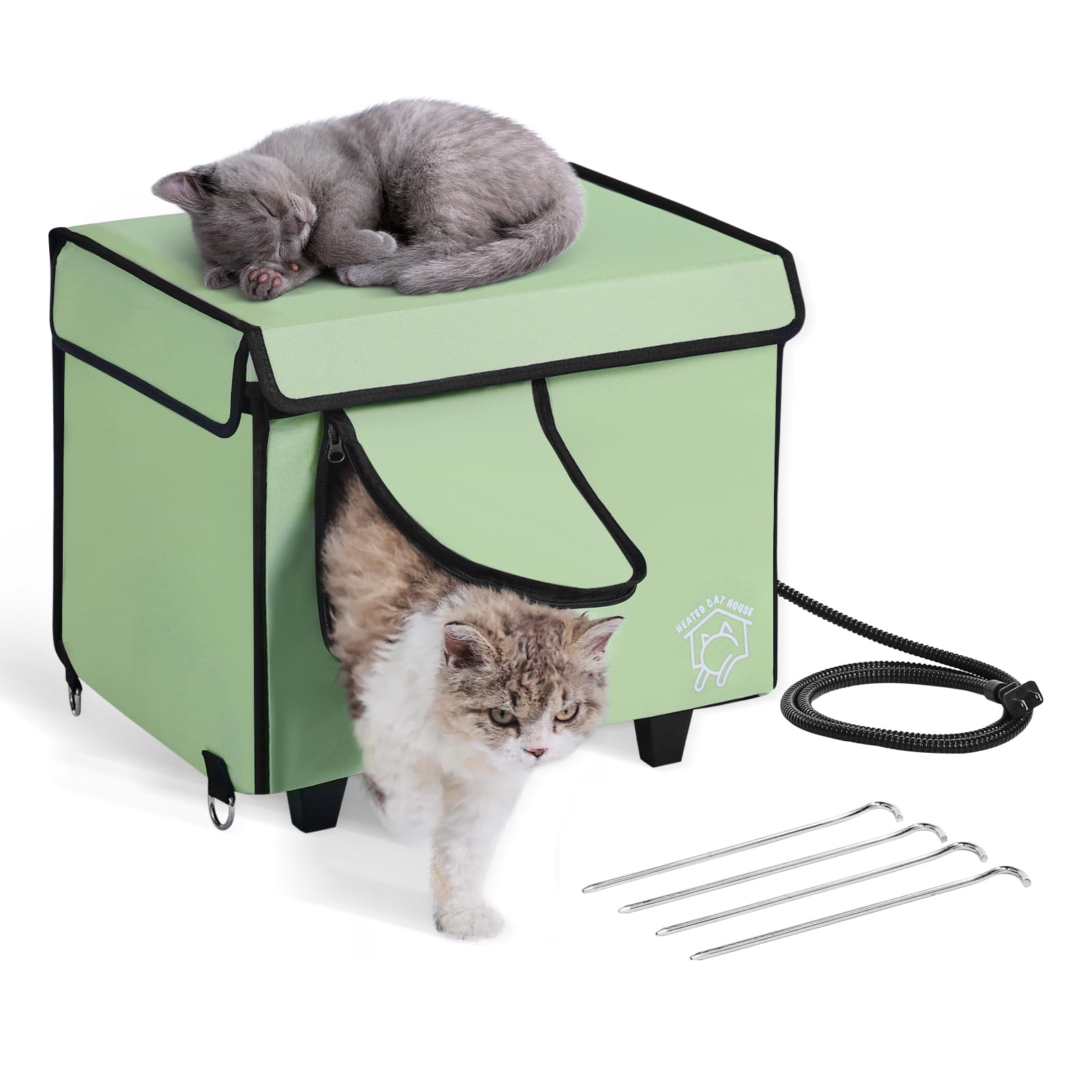 VEVOR Elevated Heated Cat House, Cuboid Kitty Shelter with Adjustable ...