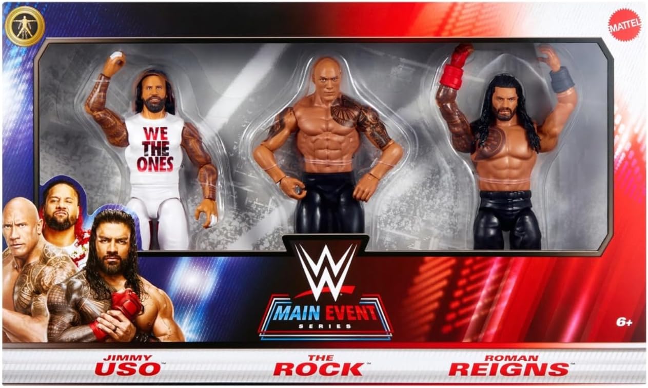 WWE Jimmy USO The Rock Roman Reigns Main Event 3 Pack Mattel Series ...