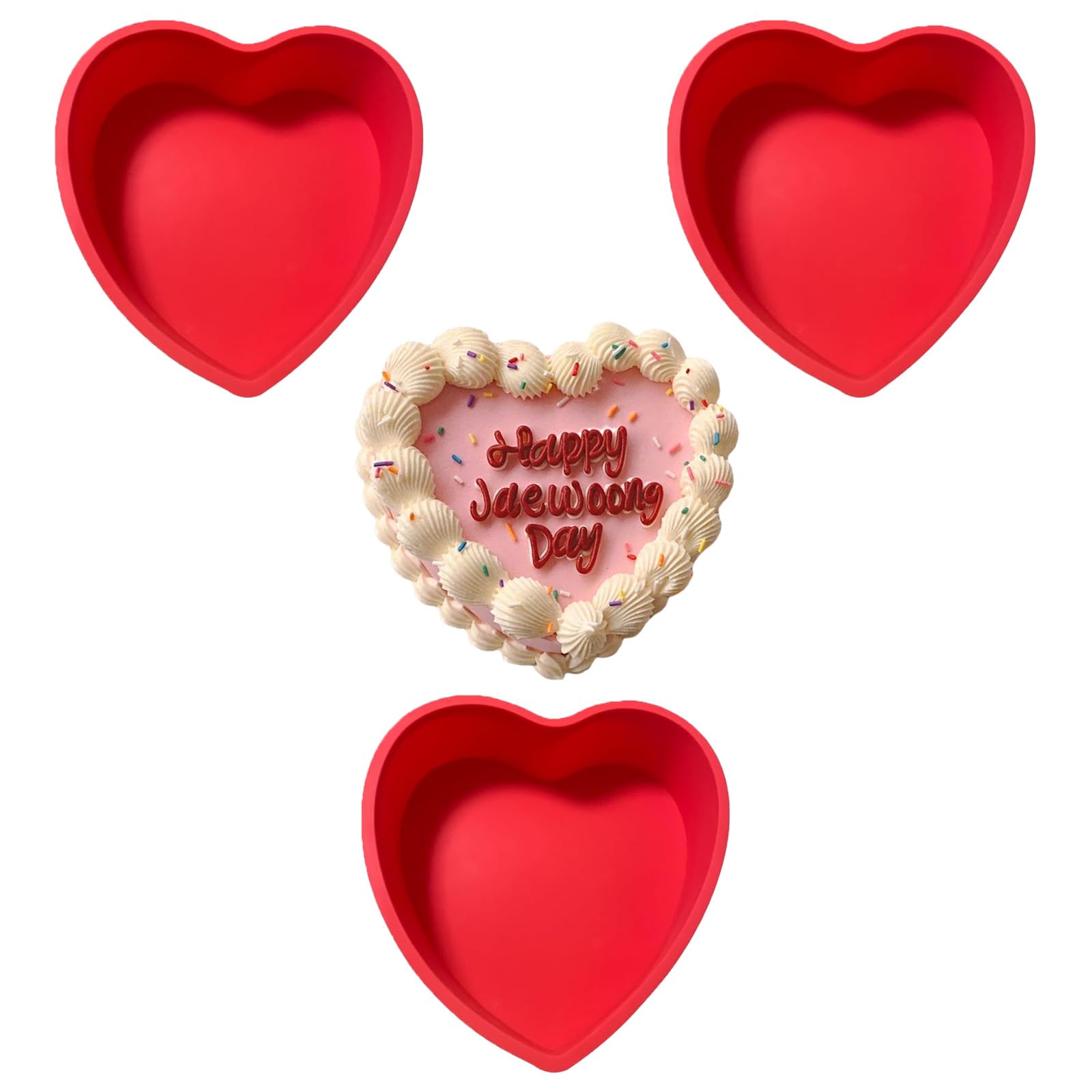 Asheyya 3PCS Heart Shaped Cake Tin, Non-Stick Silicone Love Cake Moulds ...