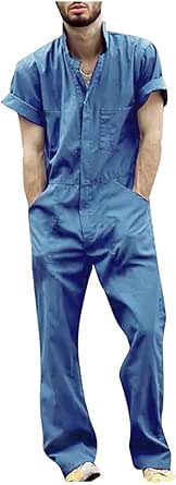Amazon.com: Mens Overalls Short Sleeve Zip Front One Piece Work Wear ...