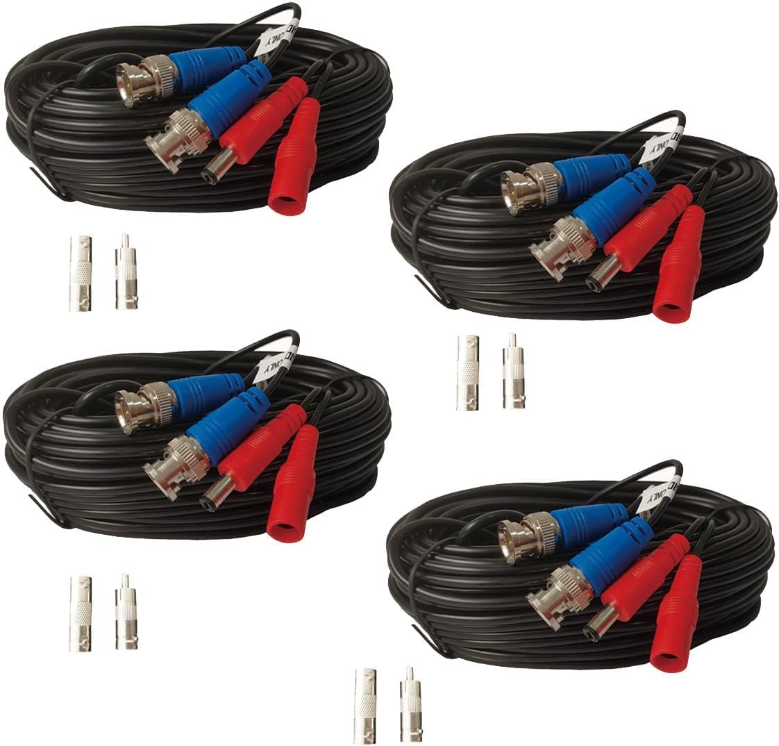 Amazon.com: Yuarisx 4 Pack 50ft All-in-One Video Power Cables, Security ...
