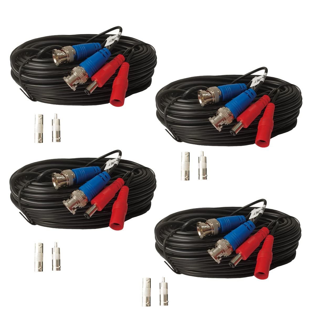 Yuarisx 4 Pack 50ft All-in-One Video Power Cables, Security Camera ...