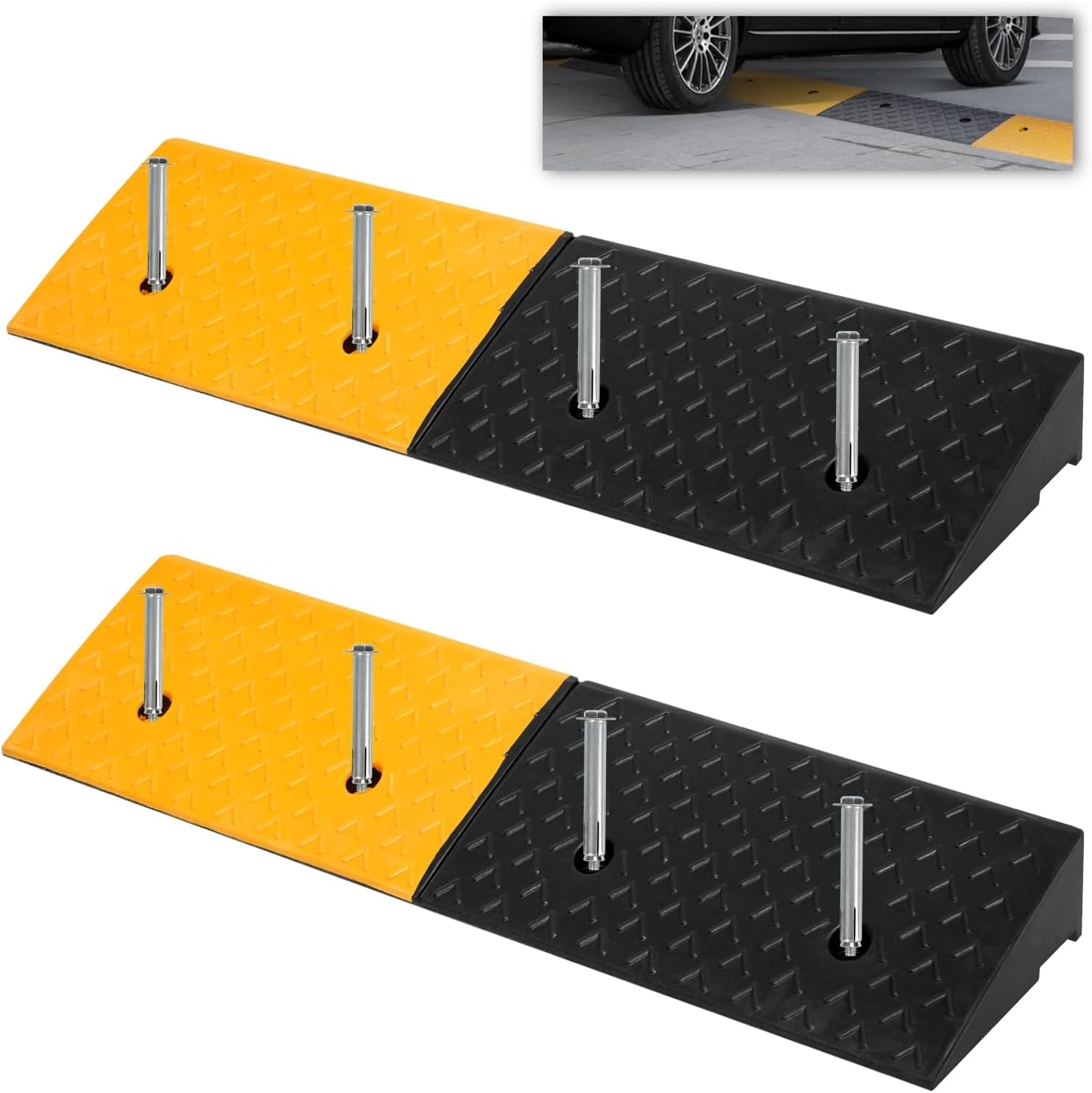 2PCS Rubber Curb Ramps for Driveway 2", 40000 lbs Heavy Duty Durable ...