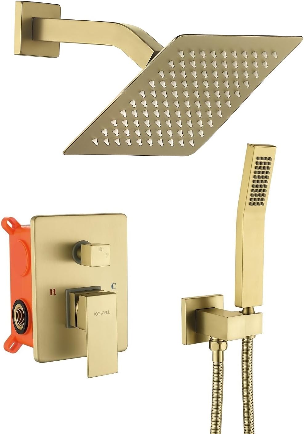 JOYWELL Shower Faucet Brushed Gold Shower Fixtures 8 Inches Rain Shower ...