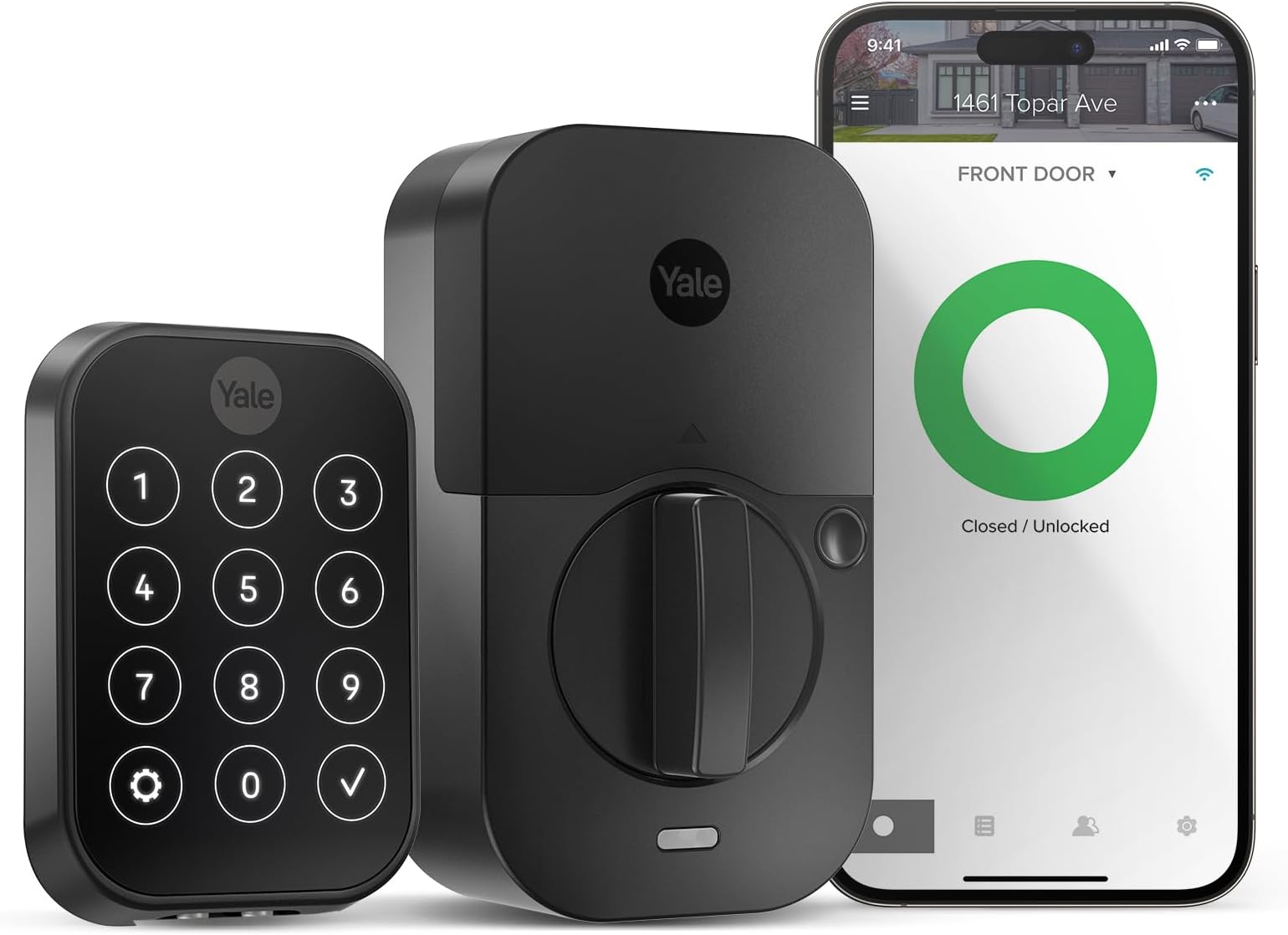 Yale Assure Lock 2 Deadbolt, Black Suede Smart Keyless Entry Door Lock with Wi-Fi Connected ...