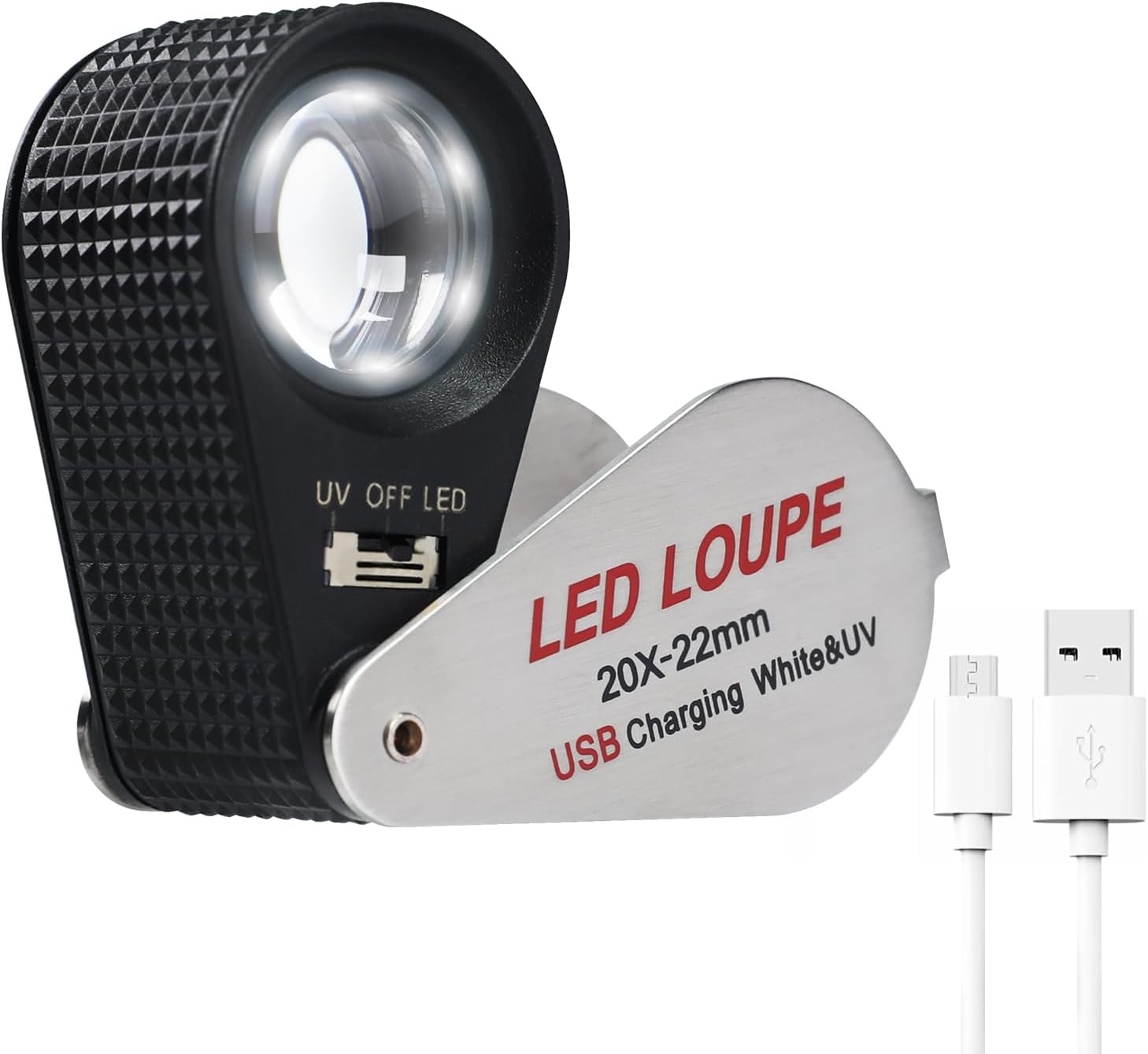 Amazon.com: Jewelers Loupe 20X Rechargeable Magnifier with 12 LED&UV ...