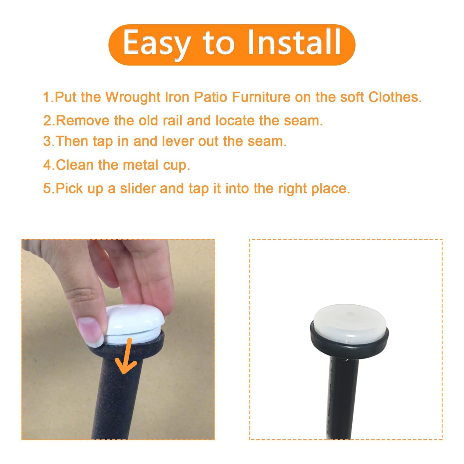 Snapklik.com : 24 Pack Wrought Iron Patio Furniture Feet Caps 1-1/2 Inch Round Plastic Outdoor ...