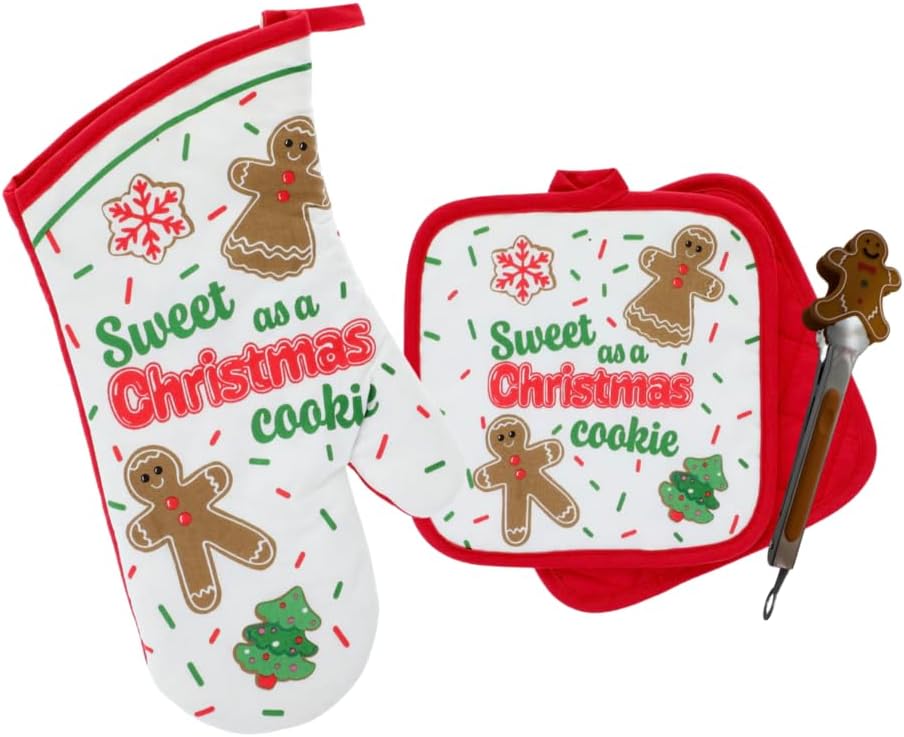 Amazon.com: Christmas Kitchen Set with Oven Mitt and Potholders, Sweet ...
