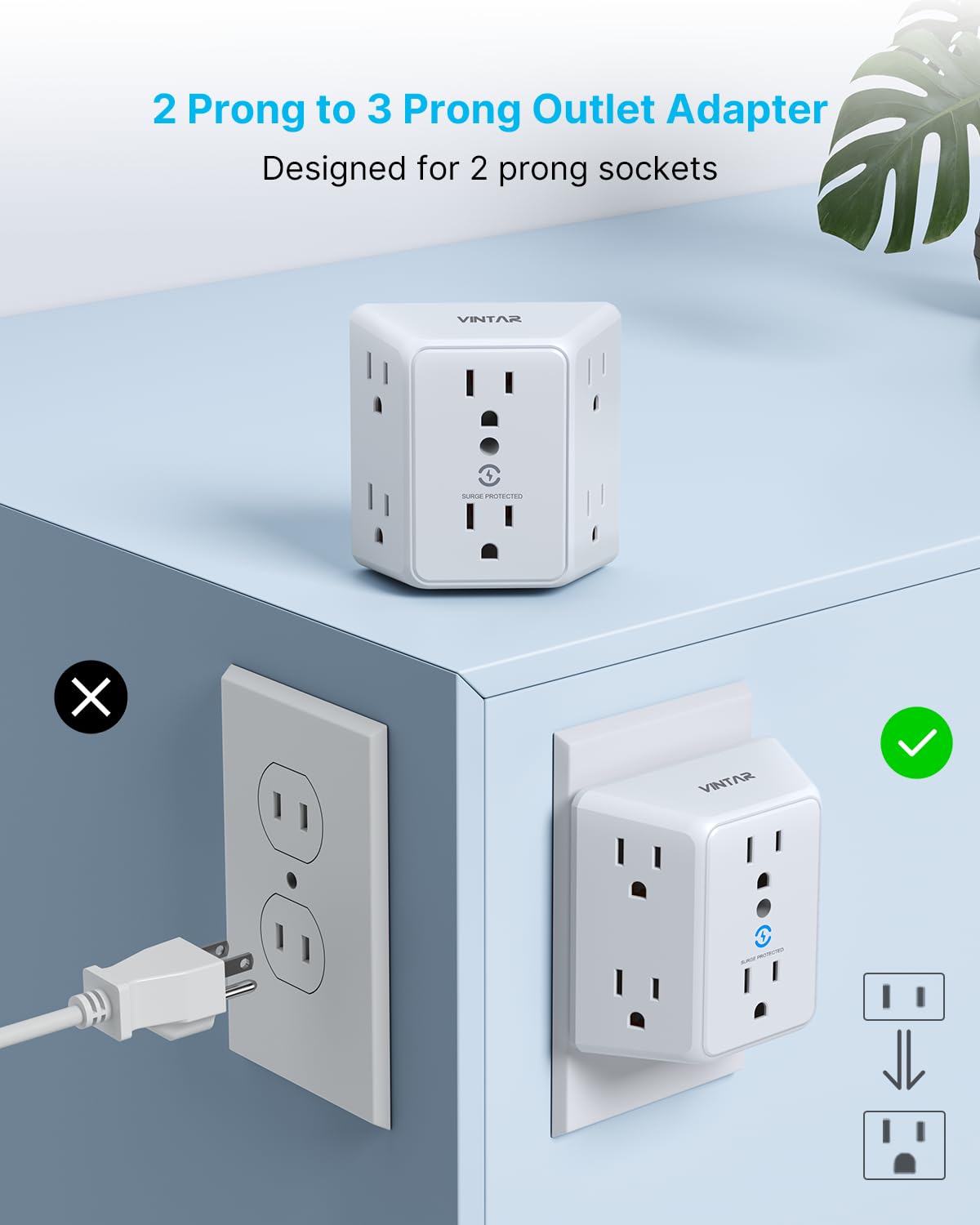 Snapklik.com : 2 Prong To 3 Prong Outlet Adapter, 3 Sided 6 Outlet ...