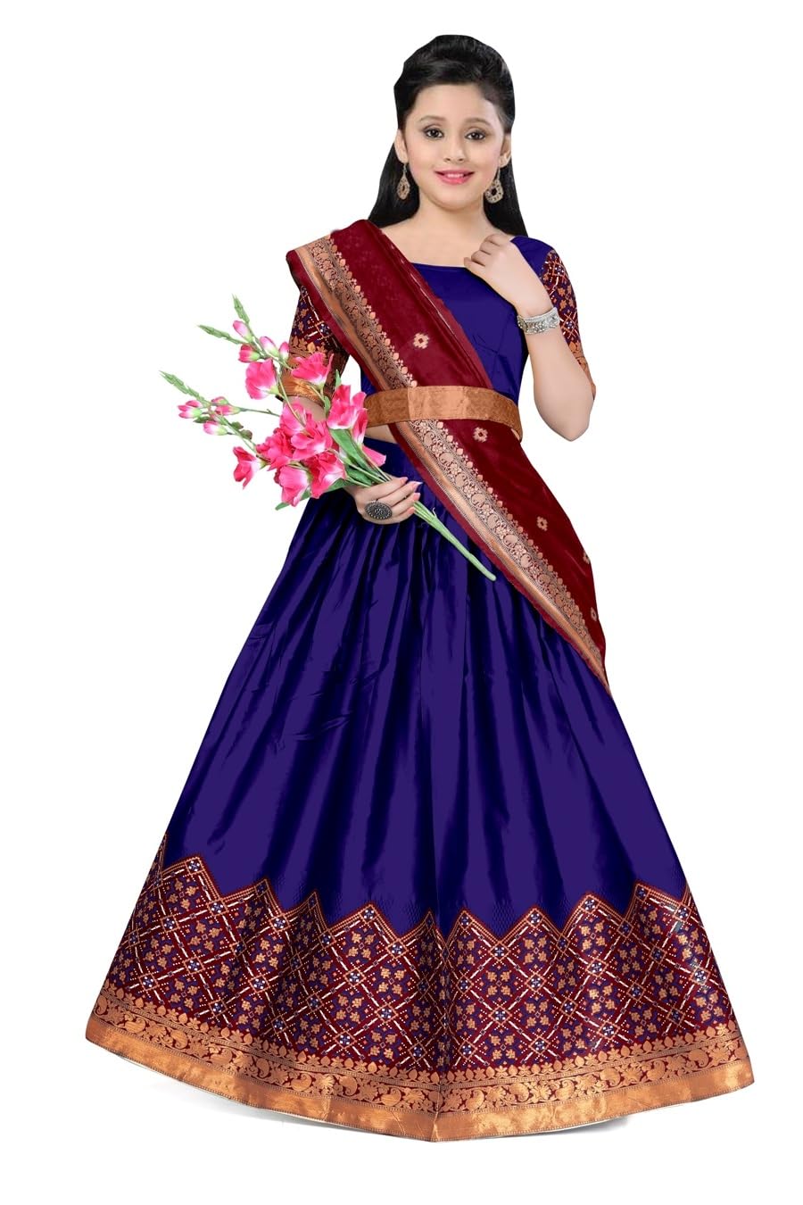 Buy TIRUPATI ENTERPRISE Girl's Kanjivaram Traditional South Indian ...