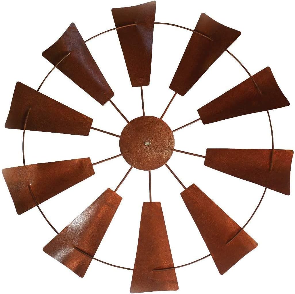 Grila Rustic Farmhouse Windmill Wall Decor -19.5" Rusty Round Metal ...