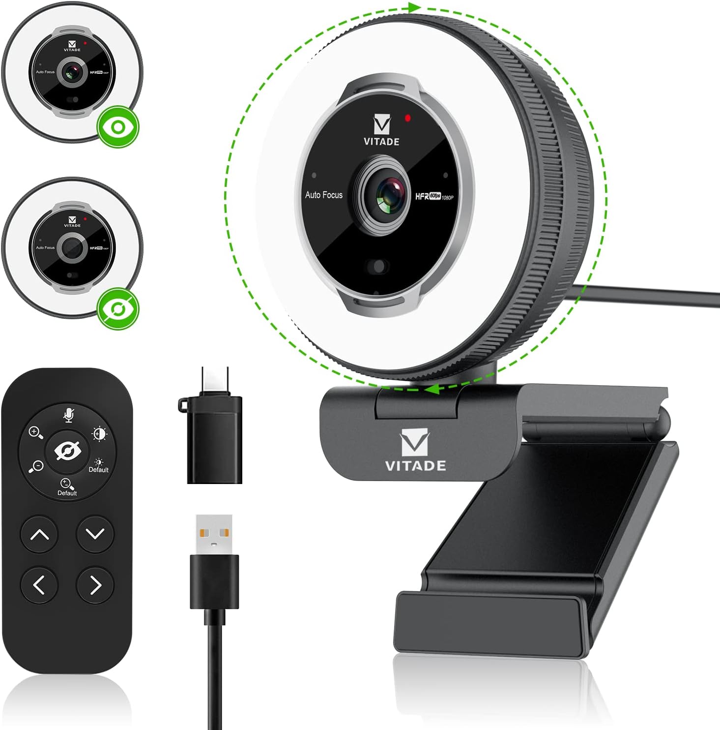 Vitade Streaming Webcam with 1080p FHD at 60fps and Adjustable Ring ...