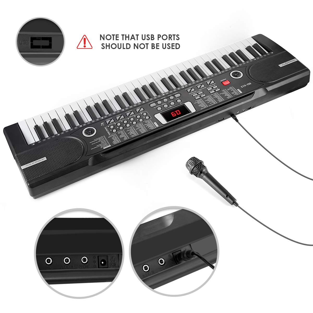 Portable Piano 61 Key Piano Keyboard For Beginners With Built-in Dual ...