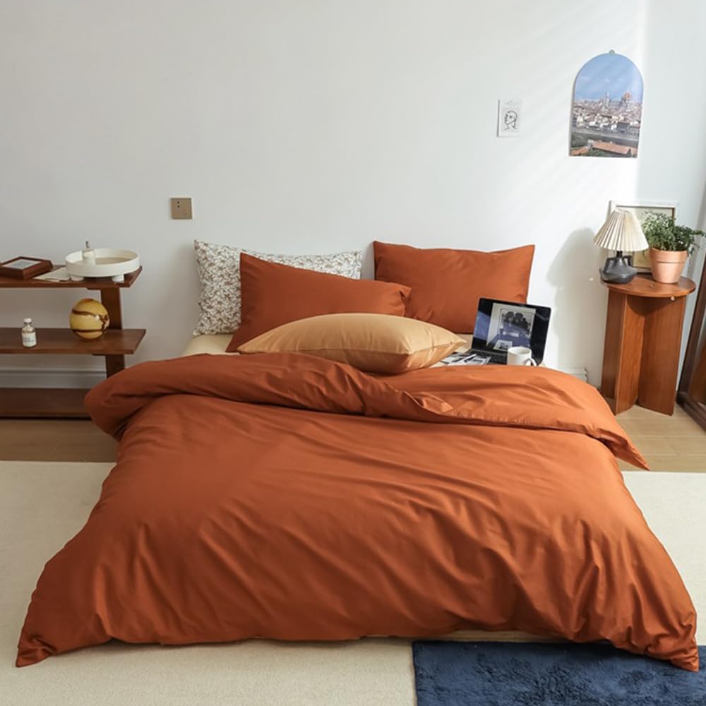 Amazon.com: Forxiexie Rust Comforter Set King Burnt Orange Comforter ...