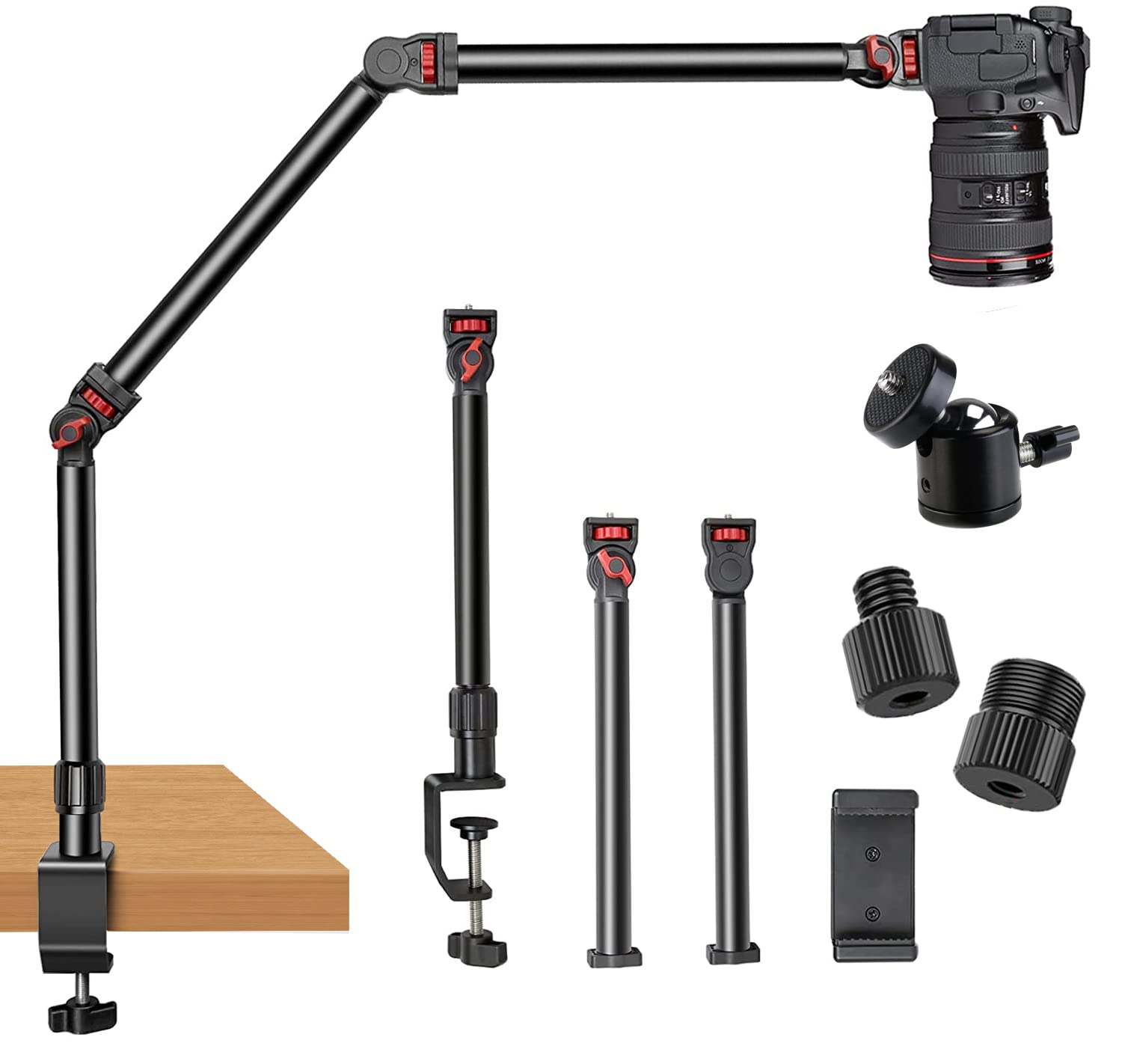Buy Overhead Camera Mount Desk Stand, 3-Section Flexible Detachable ...