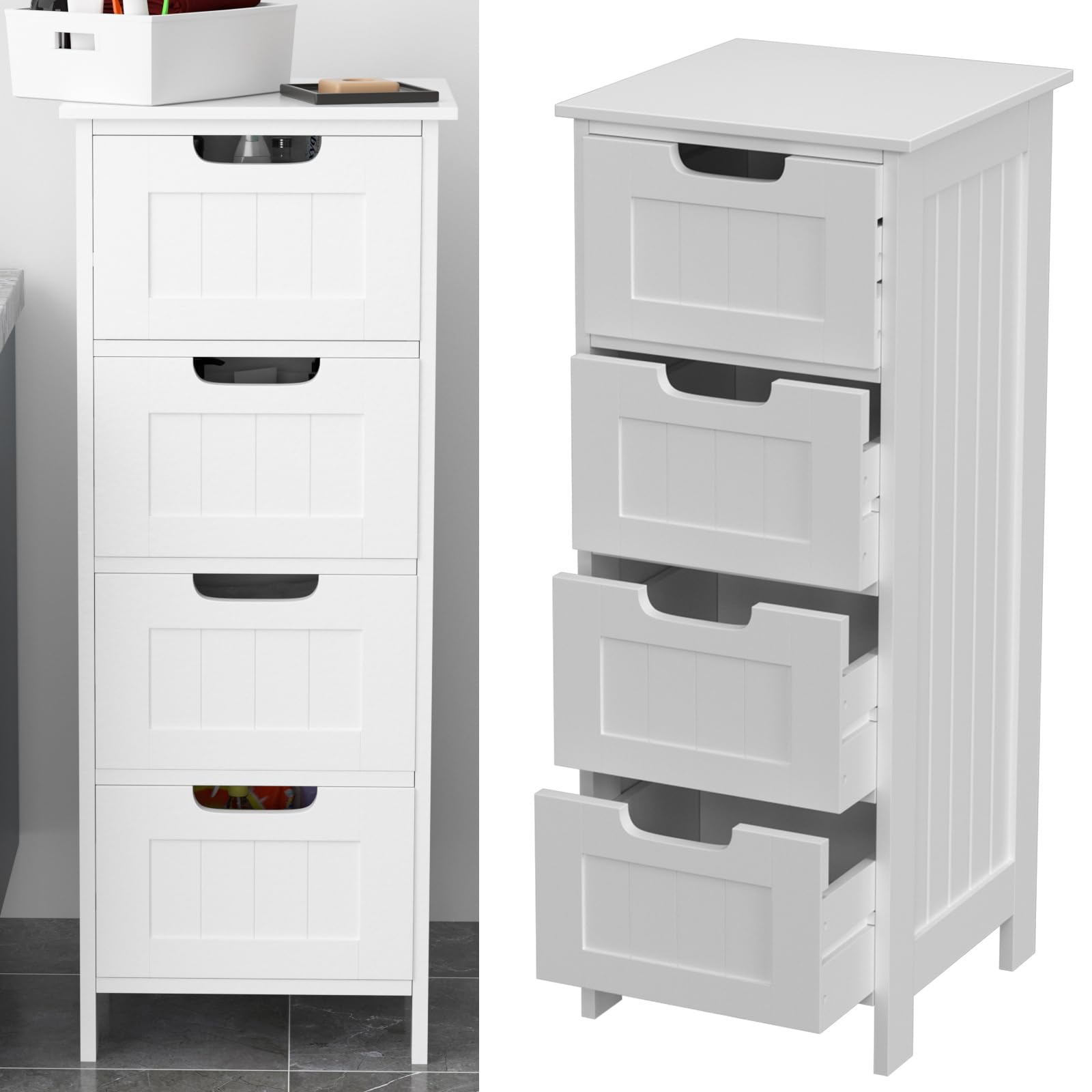 Wooden Chest of Drawers Bedroom White 4 Drawer Dresser Cabinet ...