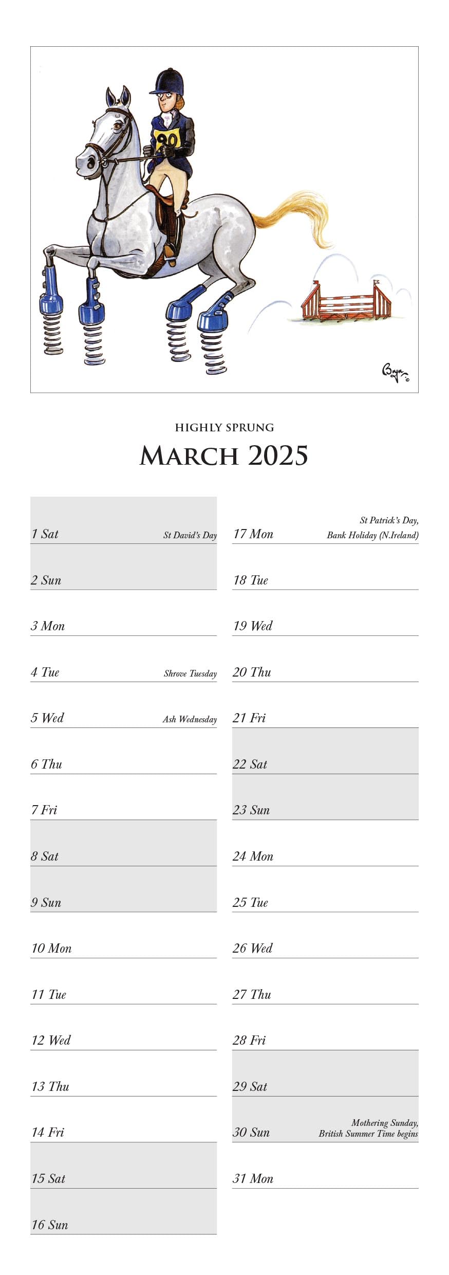 Horse and Pony Calendar 2025. Slim hanging wall planner for equestrian ...