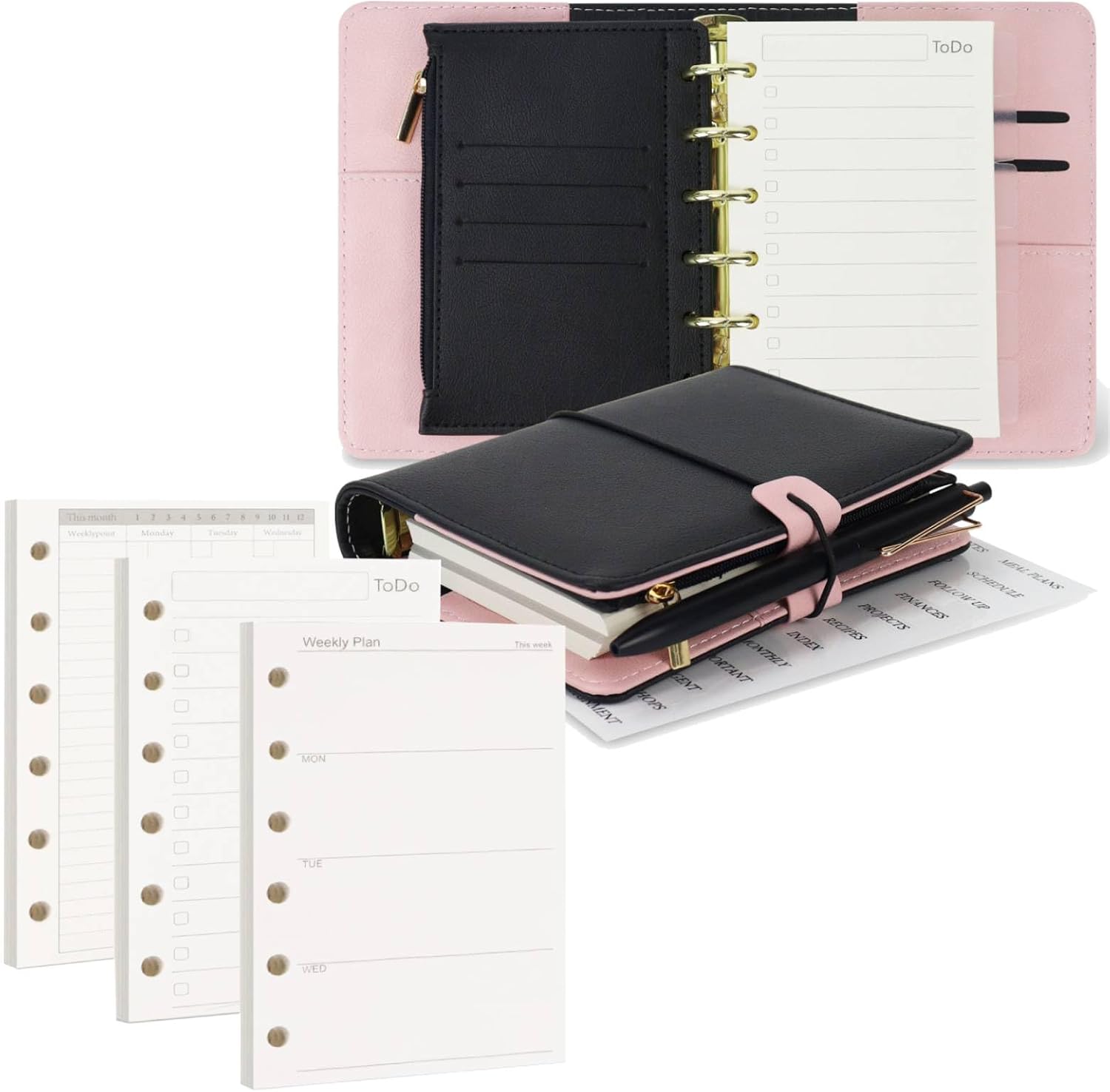 Amazon.com : A7 Refillable Planner Small Binder Notebook 6 Ring & 135 ...
