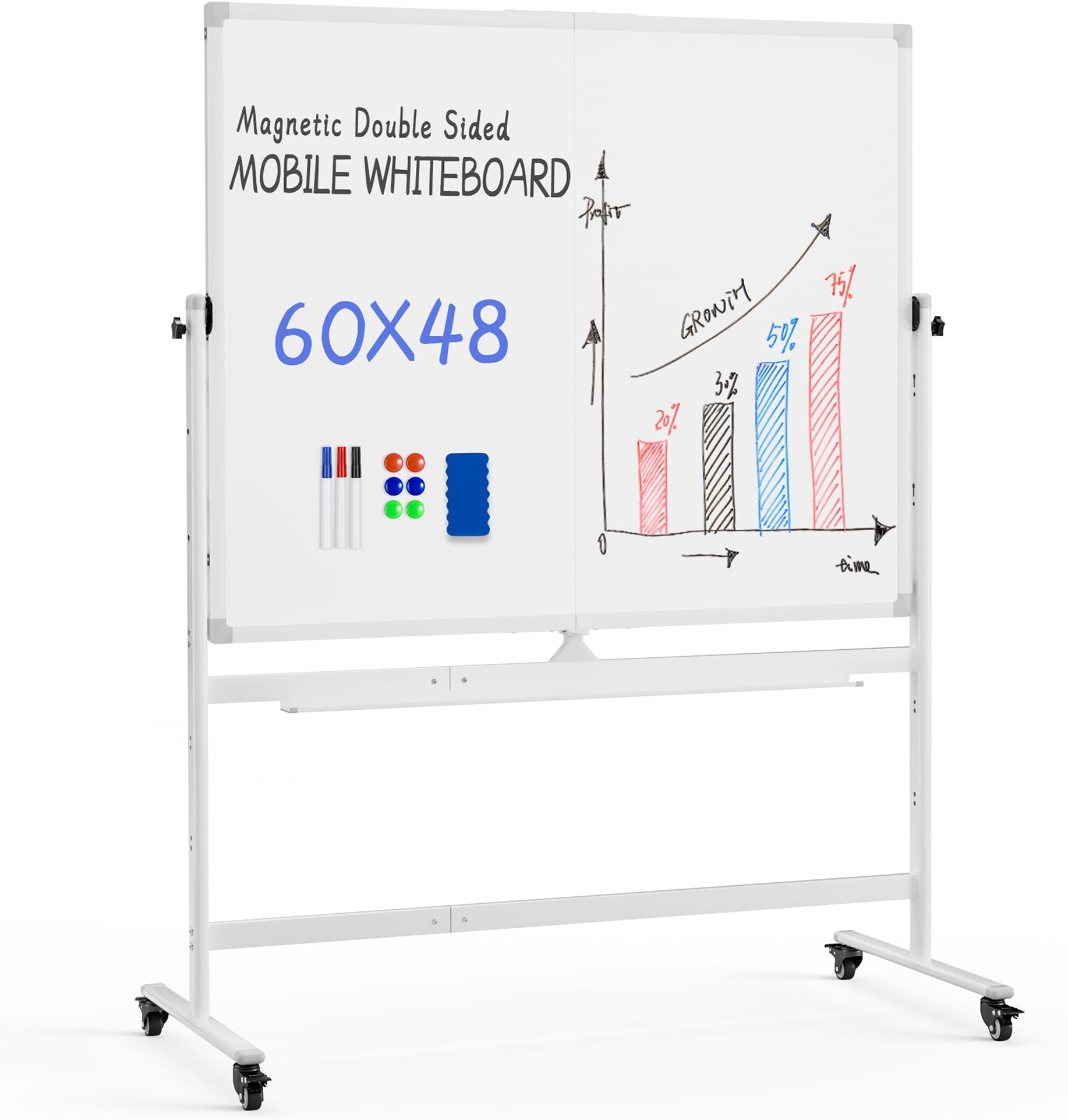 Amazon.com : Rolling Whiteboard, 48"x60" White Board with Stands ...