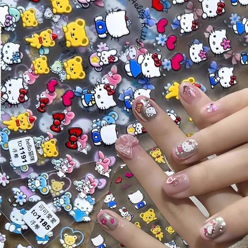 Amazon.com: Dedyel Cartoon Nail Art Stickers Cat Nail Stickers for Nail ...