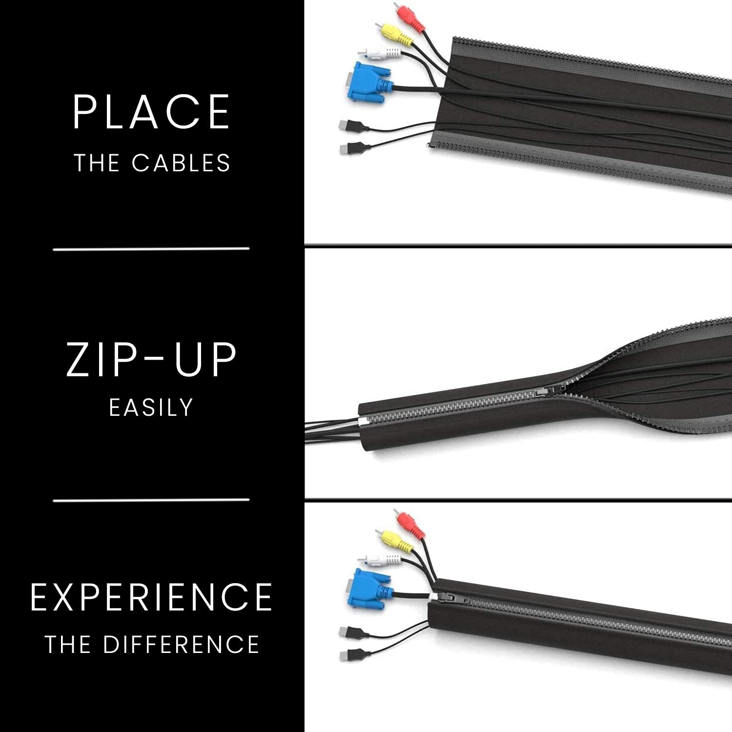 EVEO Cable Management Sleeves and Cable Sleeve Wrapper for Cord Hider ...