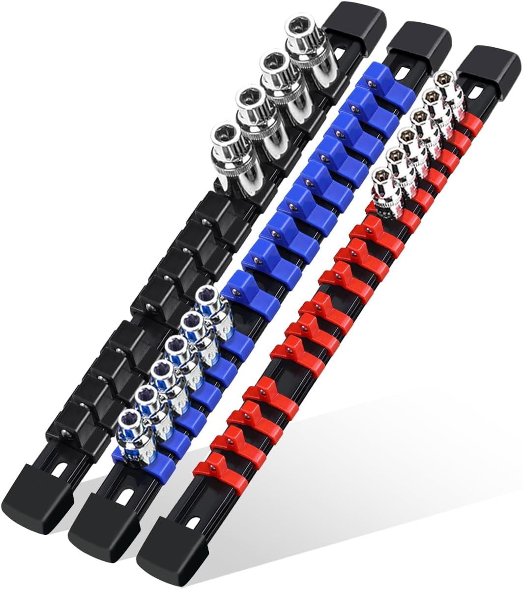 3-Piece Socket Organizer Rail Set, Premium Holder, Heavy-Duty Rack Kit ...