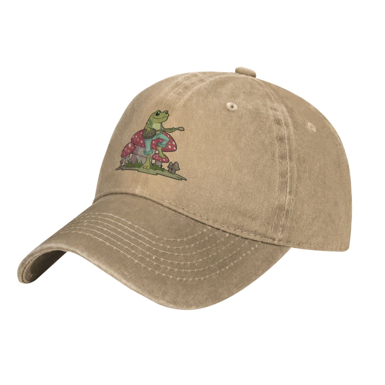 Hat,Aesthetic Frog Playing Banjo on Mushroom Cute Baseball Cap Natural ...