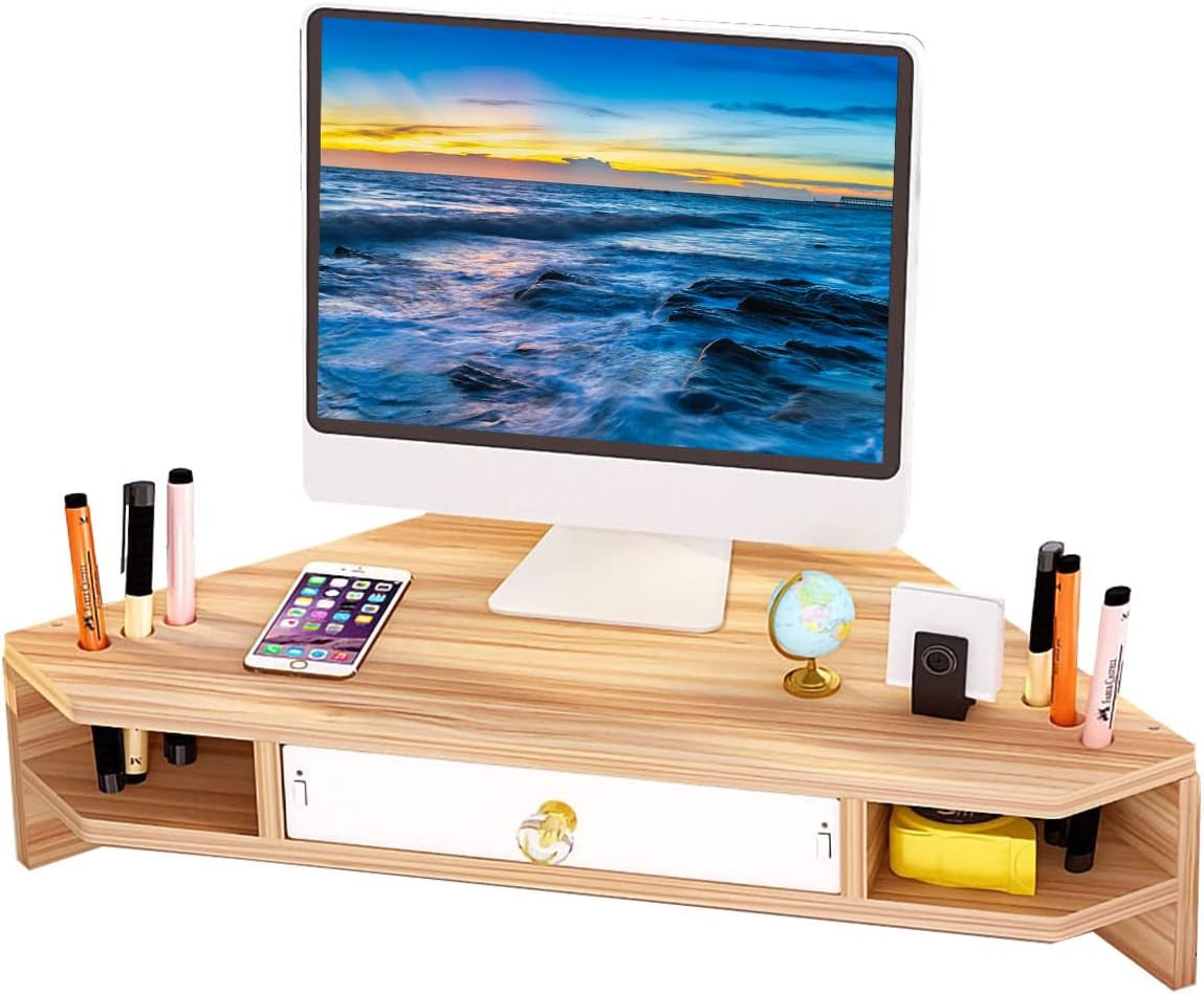 Amazon.com: ROYUMI Corner Monitor Stand Clear Acrylic Leg ＆ Wood Corner ...