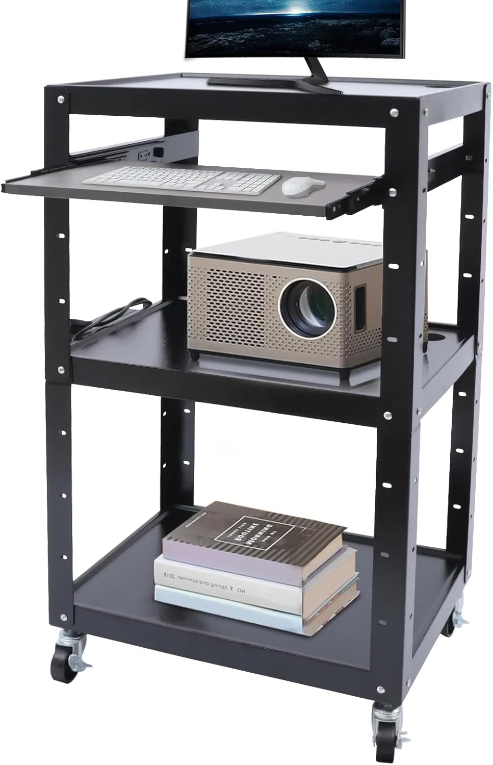 Amazon.com : AV Cart with Wheels Black Rolling Computer Cart w/Pullout ...