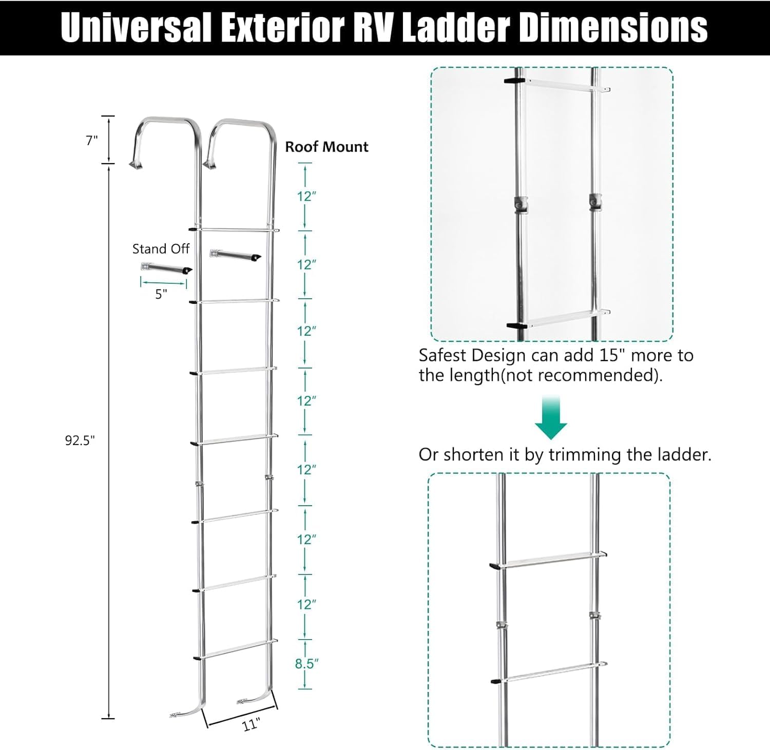Snapklik.com : Universal Exterior RV Ladder, 7.6FT-8.4FT Aluminum ...