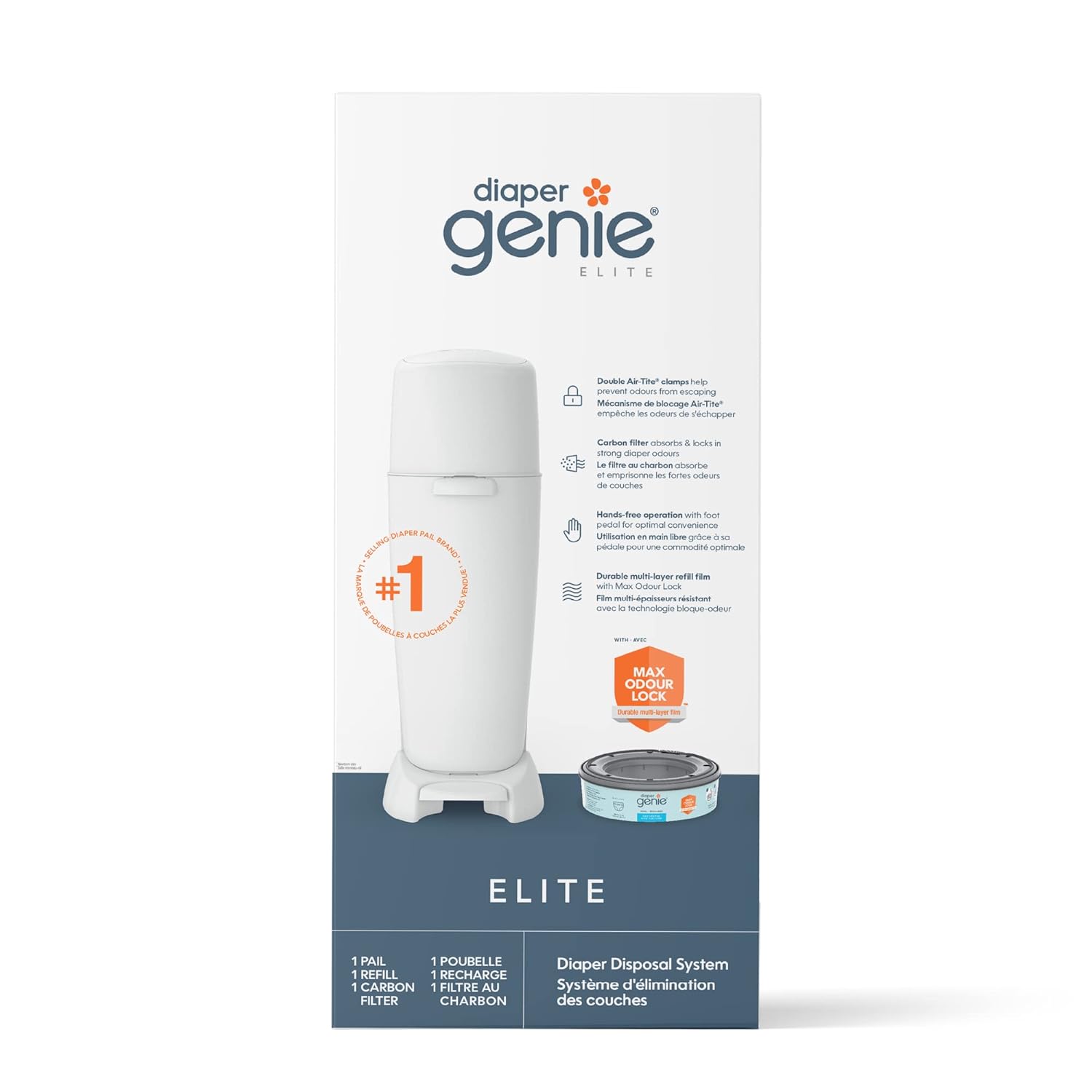 Diaper Genie Elite Diaper Pail (White) – Hands free operation ...