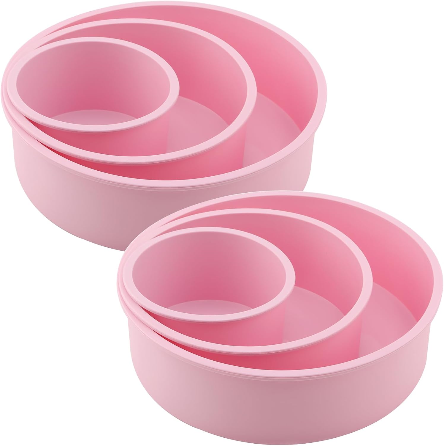 ZEONHEI 6 Pcs Pink Silicone Cake Tins Set, 4 Inch 6 Inch 8 Inch Non ...