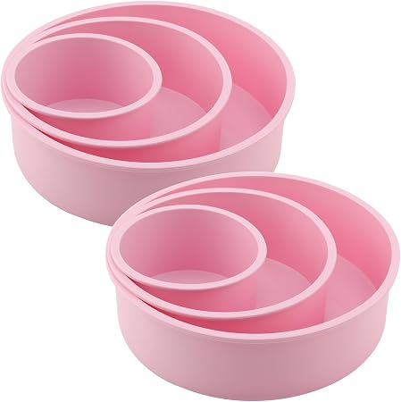 ZEONHEI 6 Pcs Pink Silicone Cake Tins Set, 4 Inch 6 Inch 8 Inch Non ...