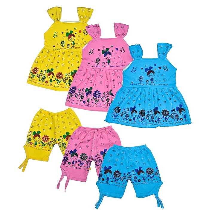 Buy Teen Hug Baby Girls Summer Dress Suits Printed Cotton Top & Three ...