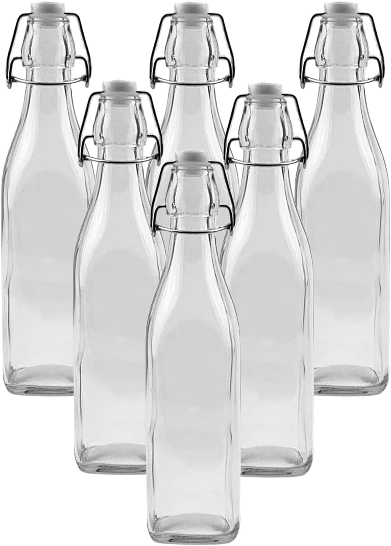 Danmu Art 6Pcs 1L Glass Bottles with Clip Swing Top Top Lids - Square ...