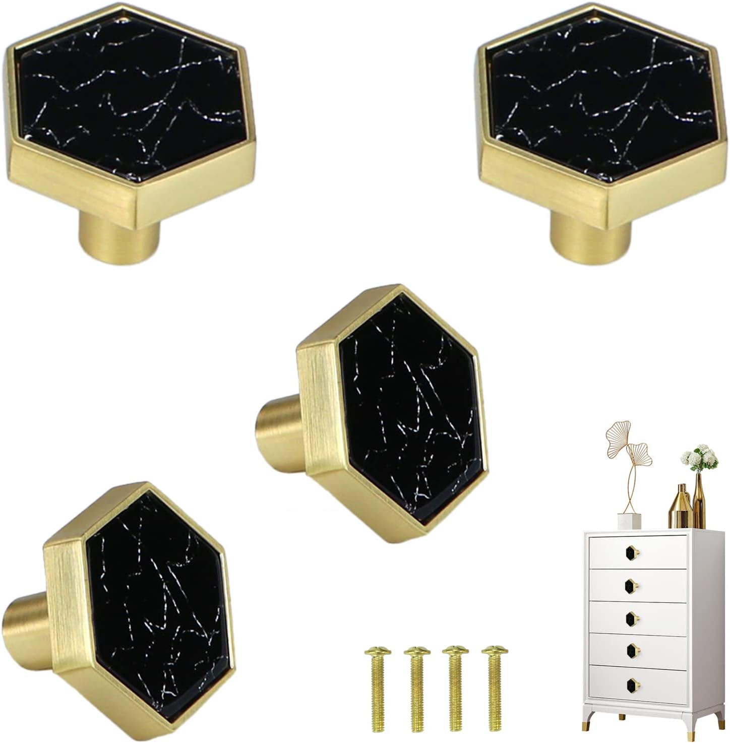 Gold Hexagon Cabinet Knobs Dresser Drawer Knobs Modern Furniture Knob ...